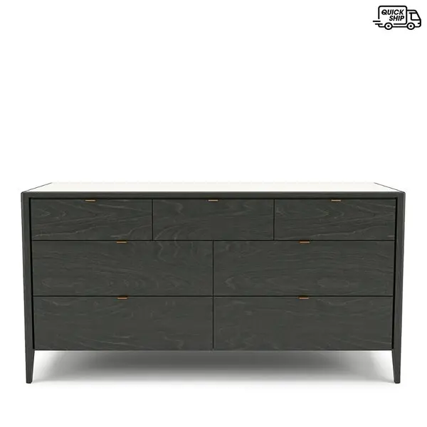 HUPPE Winston 7-drawer Dresser - Blackened Birch/ Cream Acid Etched Glass
