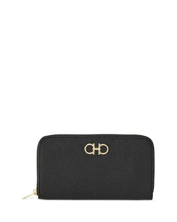 FERRAGAMO Salvatore Gancino Soft Wallet - Black/gold