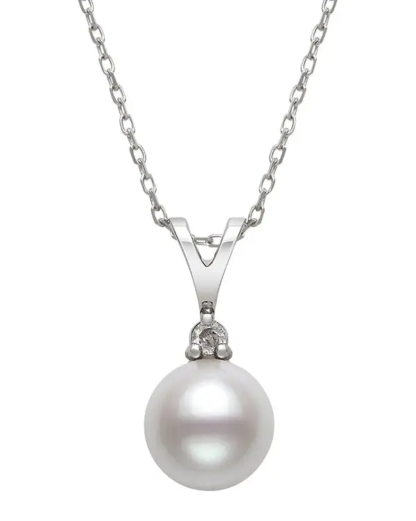 Bloomingdale'S Diamond And Cultured Freshwater Pearl Pendant Necklace - White