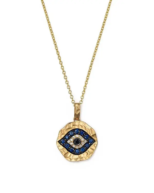 Bloomingdale'S White Diamond, Black Diamond And Blue Sapphire Evil Eye Pendant Necklace In 14k Yellow - Gold