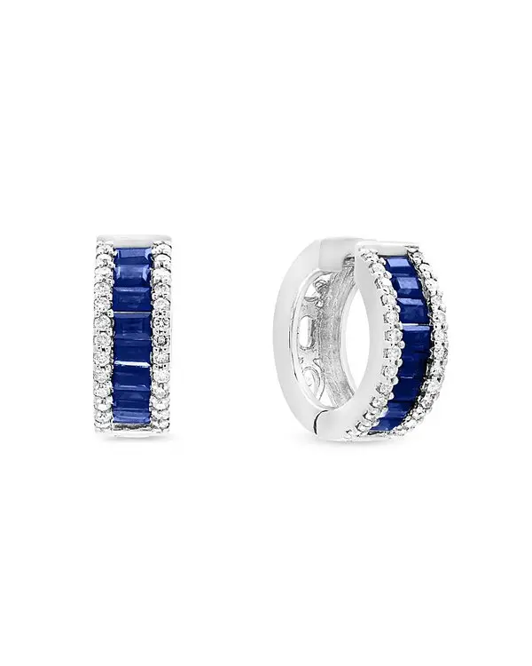 Bloomingdale'S Sapphire And Diamond Hoop Earrings In 14k White Gold - Blue/white