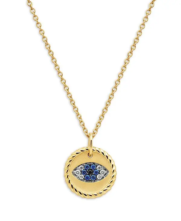David Yurman 18k Cable Collectibles Evil Eye Charm Necklace With Sapphire And Diamonds - Gold