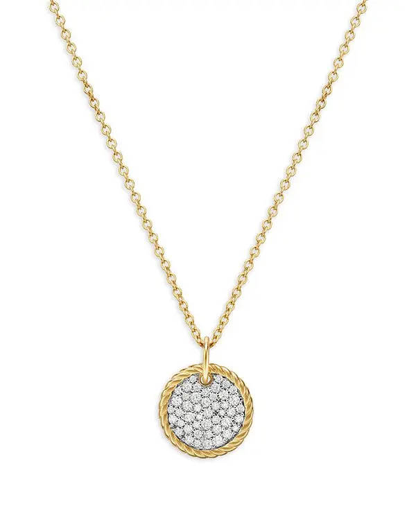 David Yurman Cable Collectibles Pave Charm Necklace - Gold/white