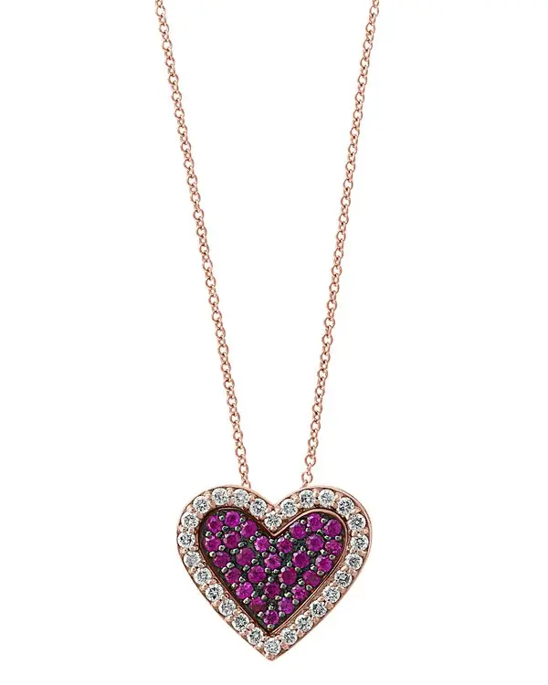 Bloomingdale'S Ruby And Diamond Heart Pendant Necklace - Red/rose Gold