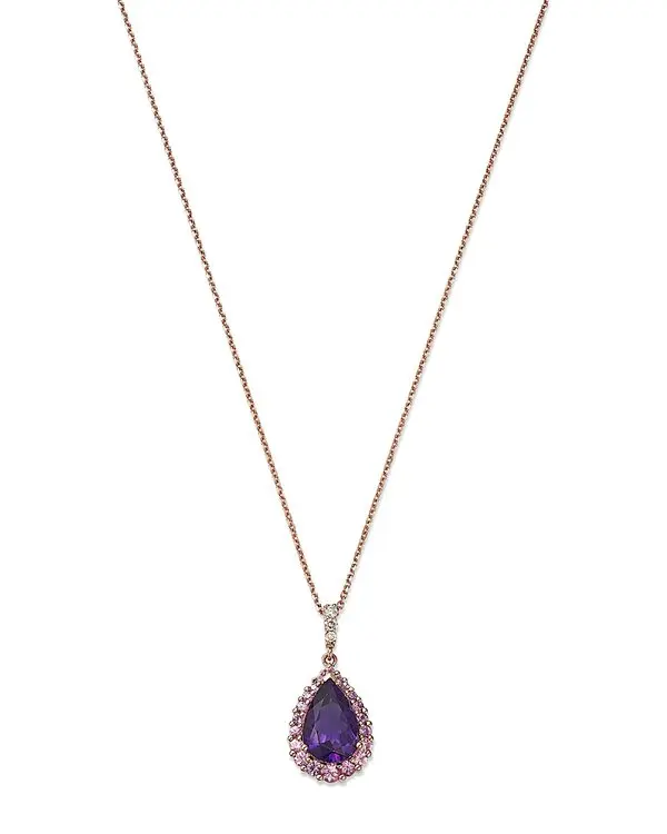Bloomingdale'S Amethyst, Pink Sapphire & Diamond Halo 14k Rose Gold Pendant Necklace - Purple/rose Gold