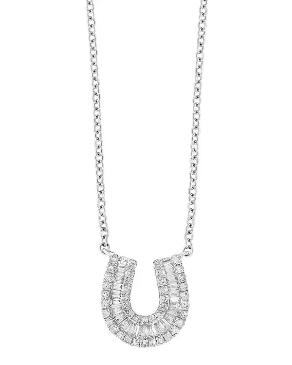 Bloomingdale'S 14k Gold Diamond Baguette Horseshoe Pendant Necklace - White