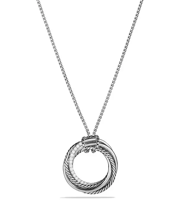 David Yurman Crossover Pendant Necklace With Diamonds - Silver/white
