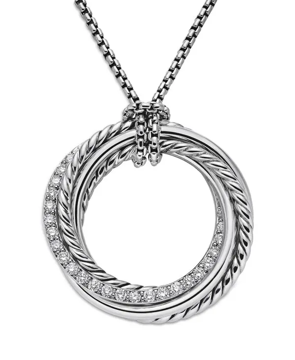 David Yurman Crossover Pendant Necklace With Diamonds - Silver/white