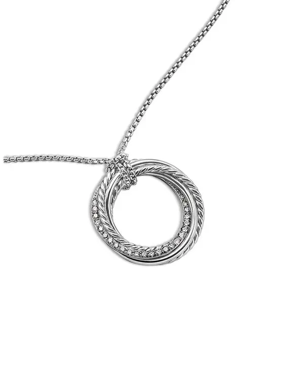 David Yurman Crossover Pendant Necklace With Diamonds - Silver/white