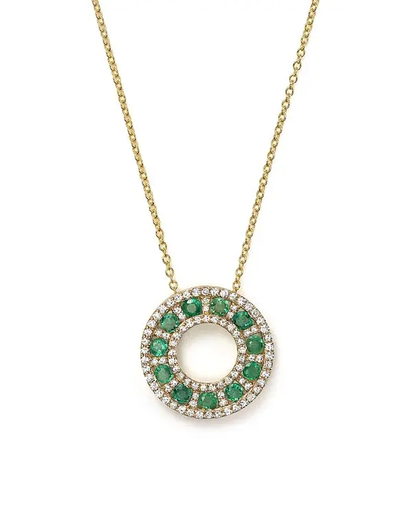 Bloomingdale'S Emerald And Diamond Circle Pendant Necklace - Green/gold