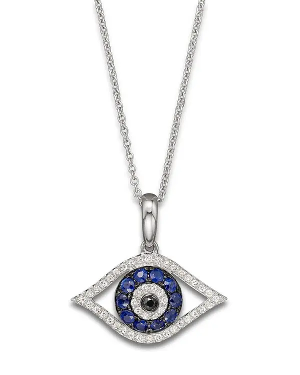 Bloomingdale'S Diamond And Sapphire Evil Eye Pendant Necklace In 14k White Gold - Multi/white