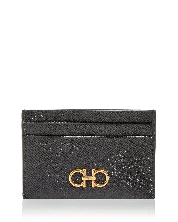 FERRAGAMO Salvatore Gancini Leather Card Case - Nero/gold