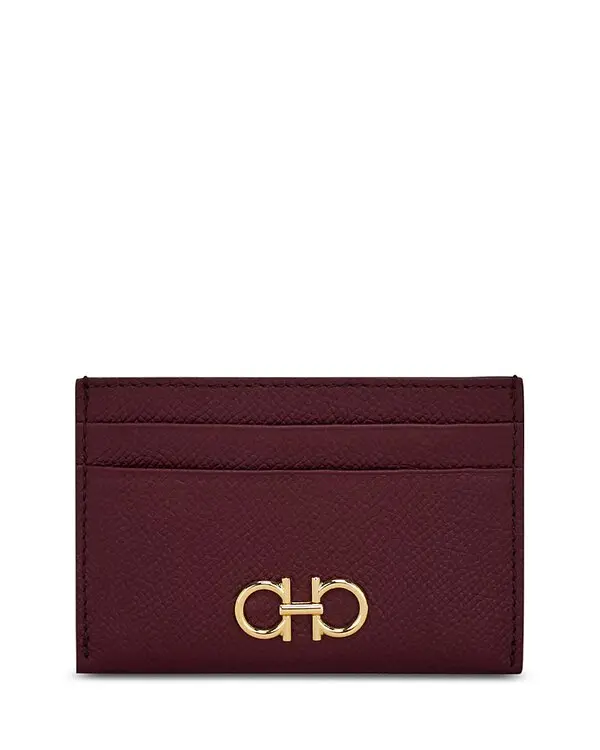 FERRAGAMO Salvatore Gancini Leather Card Case - Plum