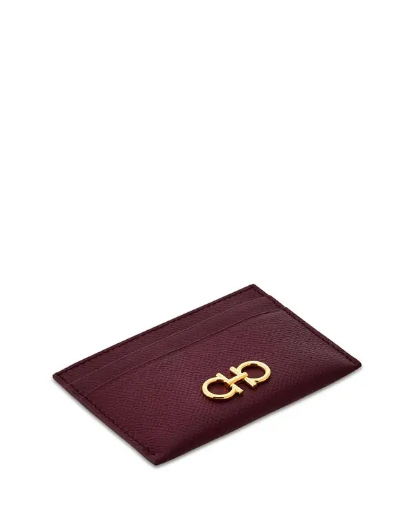 FERRAGAMO Salvatore Gancini Leather Card Case - Plum