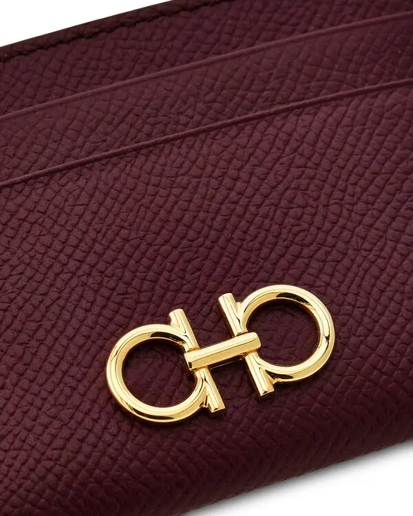 FERRAGAMO Salvatore Gancini Leather Card Case - Plum