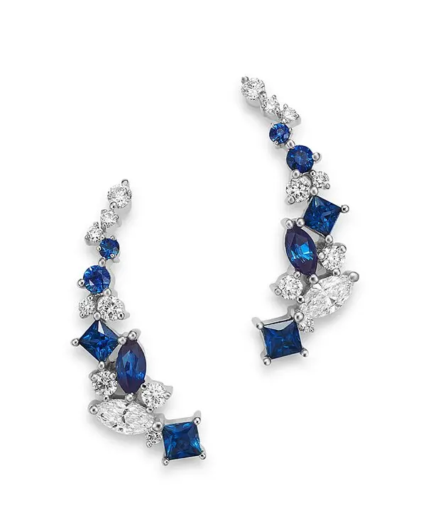 Bloomingdale'S Diamond And Blue Sapphire Climber Earrings - Blue/white
