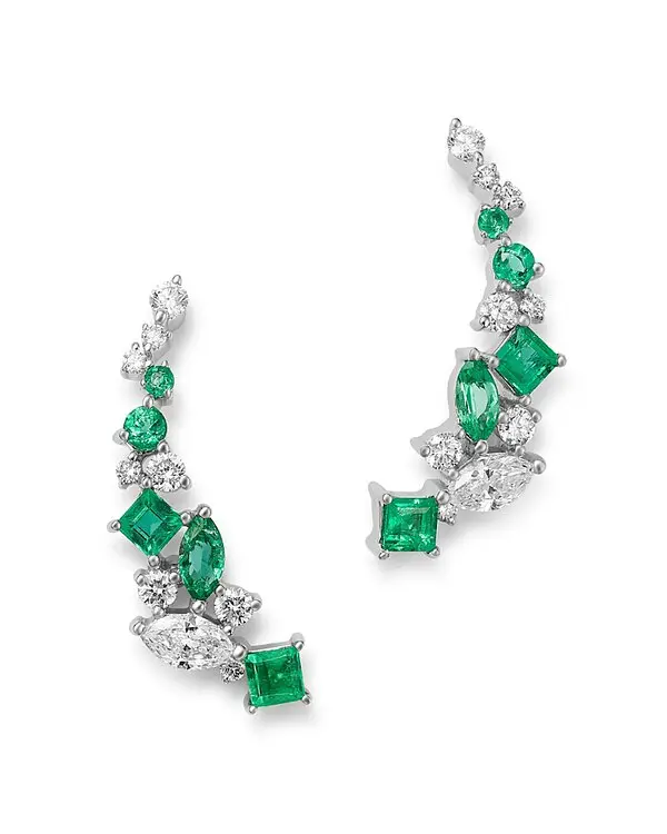 Bloomingdale'S Diamond And Emerald Climber Earrings - Green/white