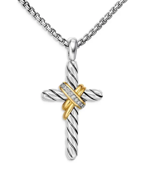 David Yurman Cable Collectibles Cross Pendant Necklace - Silver/yellow Gold