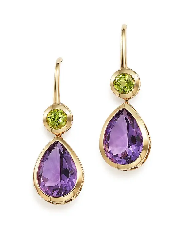 Bloomingdale'S 14k Yellow Gold Amethyst And Peridot Drop Earrings - Purple/green