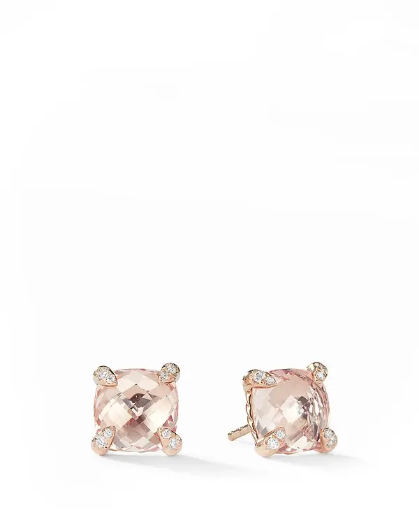 David Yurman Chatelaine Stud Earrings With Morganite And Diamonds - Pink/rose Gold