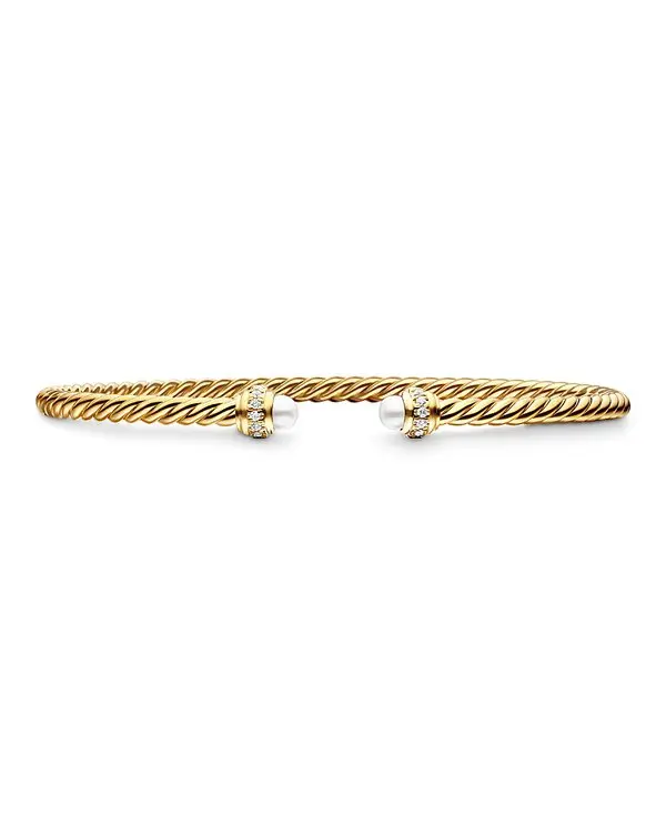 David Yurman 18k Yellow Gold Cablespira Bracelet With Pearls And Diamonds - Pearl/gold