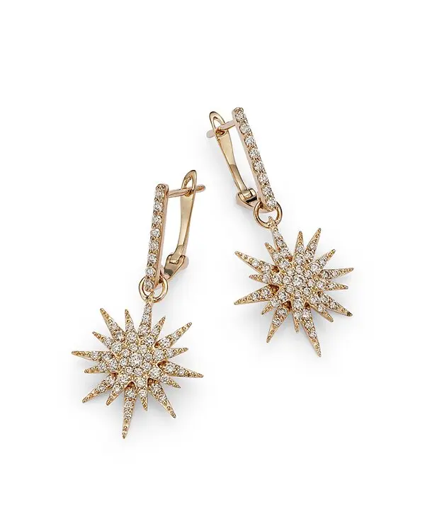 Bloomingdale'S 14k Yellow Gold Diamond Starburst Drop Earrings, 0.80 Tcw - White/gold