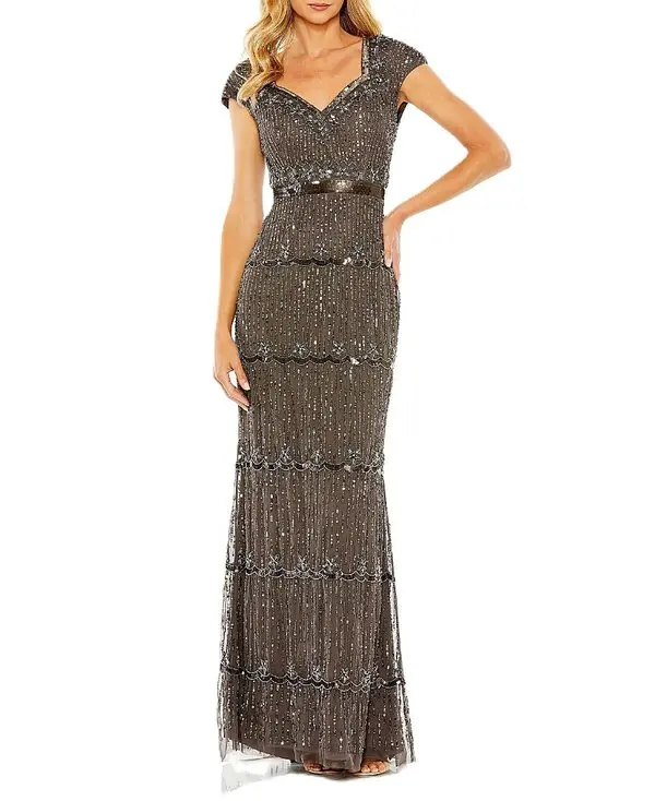 Mac Duggal Cap Sleeve Sweetheart Gown - Charcoal