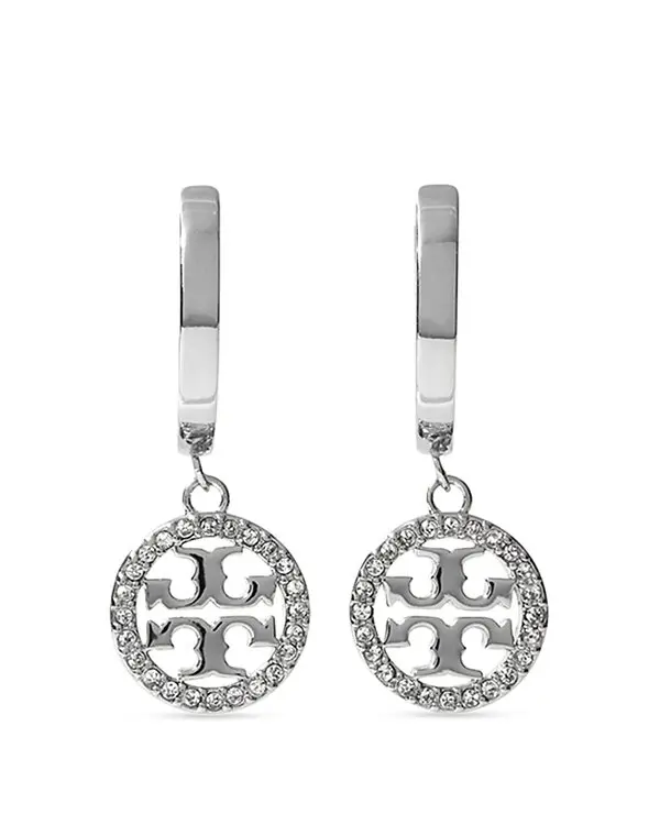 Tory Burch Miller Pave Crystal Hoop Earrings - Clear/silver