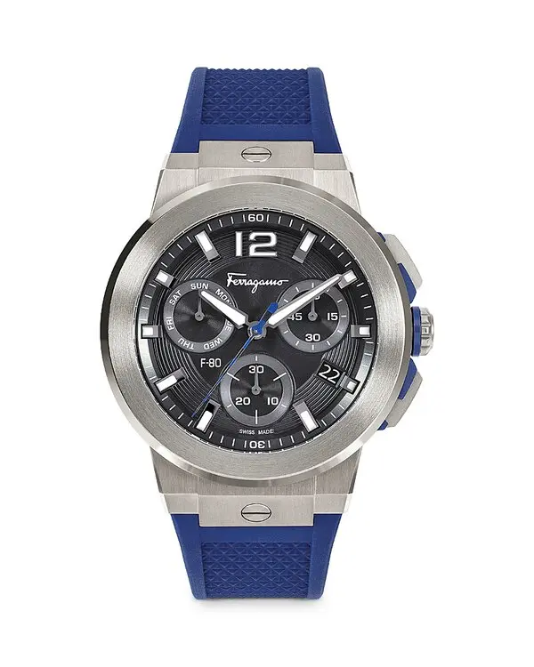 FERRAGAMO Chronograph Strap Watch - Black/blue