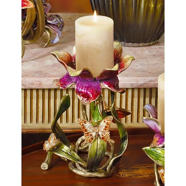 JAY STRONGWATER Meredith Floral Pillar Candle Holder - Multi