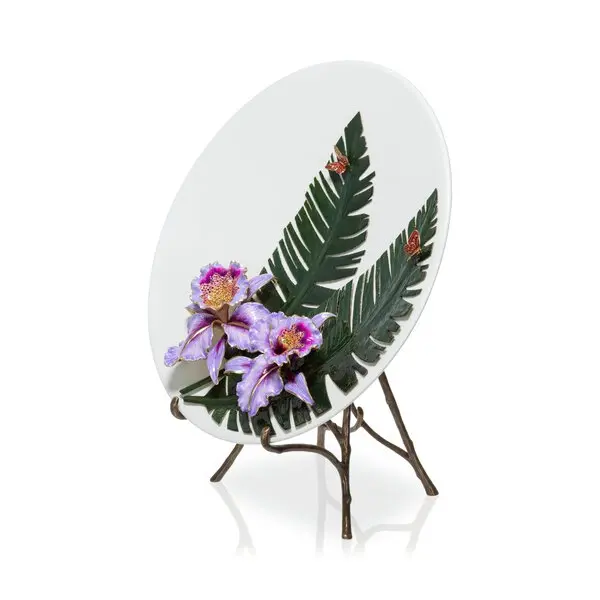 JAY STRONGWATER Orchid And Banana Leaf Platter With Stand