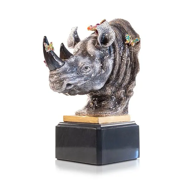 JAY STRONGWATER Rhino Bust With Butterflies Objet D'art - Multi
