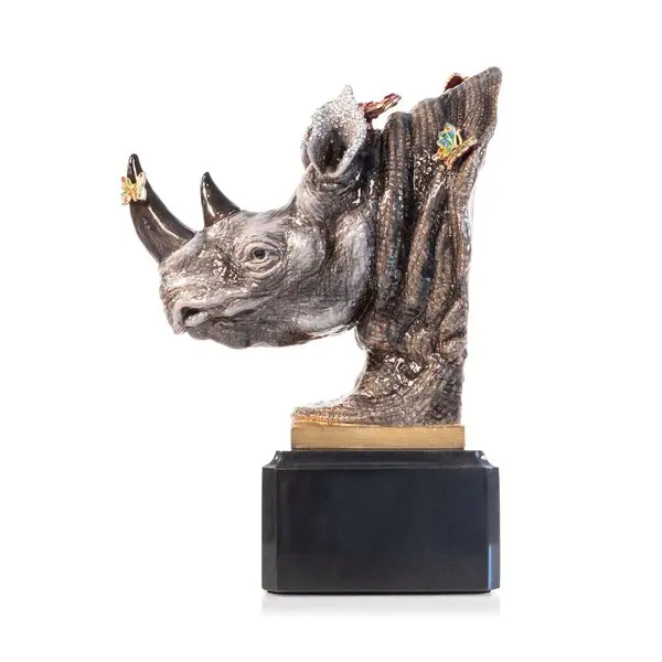 JAY STRONGWATER Rhino Bust With Butterflies Objet D'art