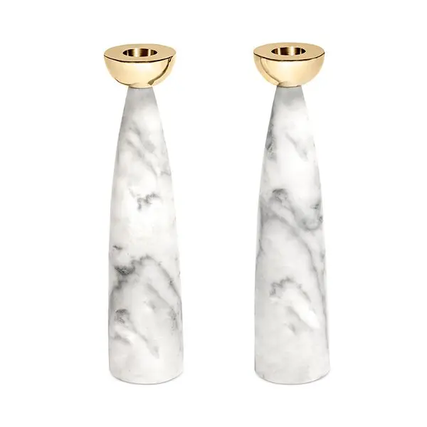 ANNA NEW YORK Coluna Candle Holders, Marble - White Marble