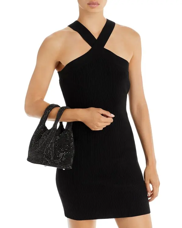 Aqua Crystal Mini Crossbody Bag - Black/crystal/black