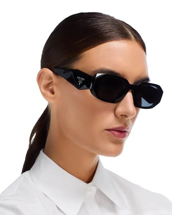 Prada Symbole Rectangular Sunglasses - Black/gray Solid