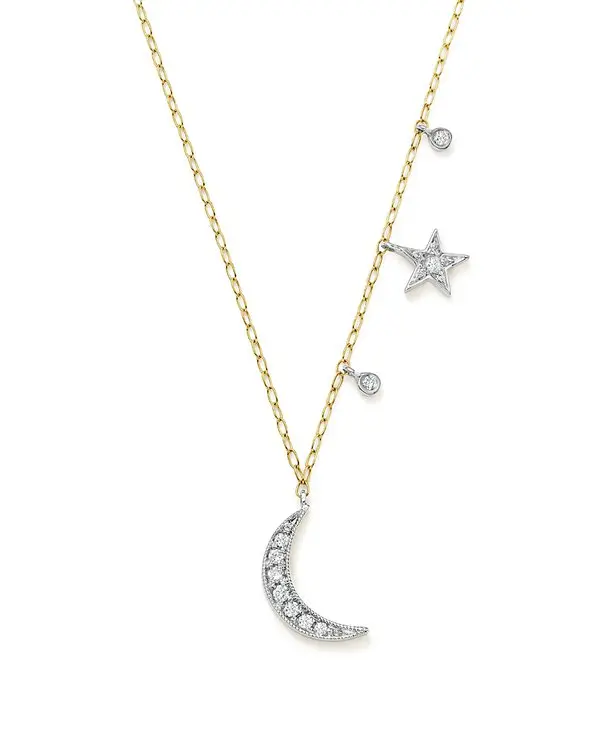 Meira T 14k Gold Diamond Moon And Star Pendant Necklace - White/gold