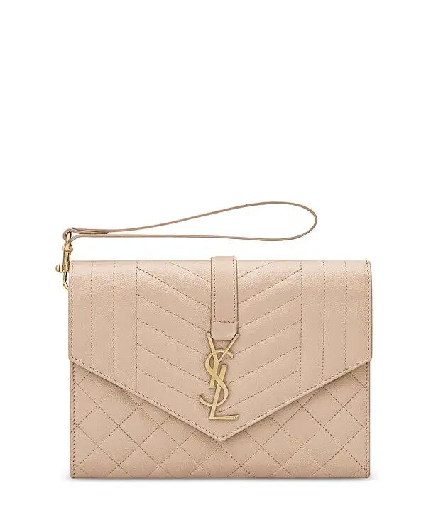 Saint Laurent Envelope Flap Pouch - Dark Beige