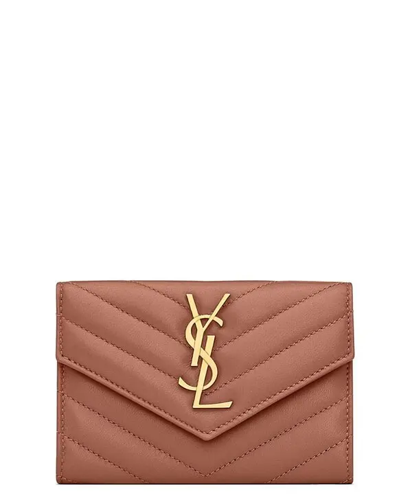 Saint Laurent Cassandre Matelasse Envelope Wallet - Barely Pink