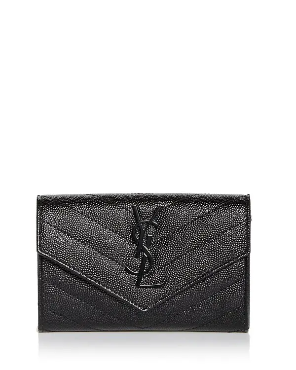 Saint Laurent Cassandre Matelasse Envelope Wallet - Black Grain Leather/black