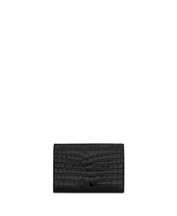 Saint Laurent Cassandre Matelasse Envelope Wallet - Black Shiny Croc/gold