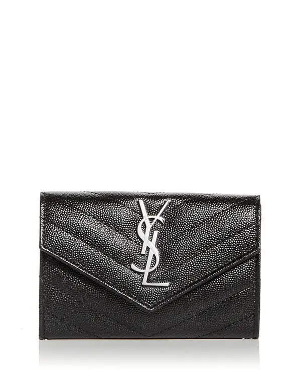 Saint Laurent Cassandre Matelasse Envelope Wallet - Noir Grain Leather/silver