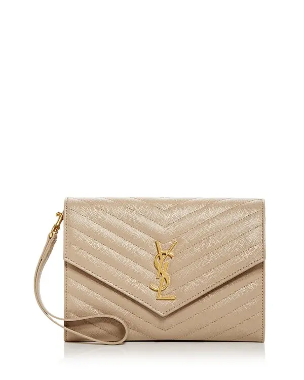 Saint Laurent Cassandre Matelasse Flap Pouch - Beige Grain Leather/gold