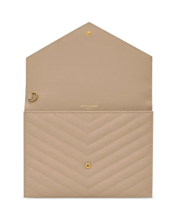 Saint Laurent Cassandre Matelasse Flap Pouch - Beige Grain Leather/gold