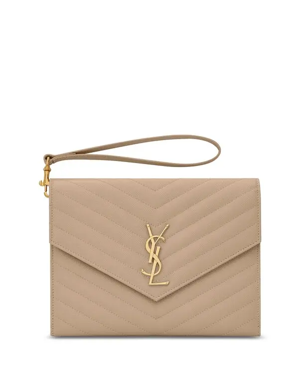 Saint Laurent Cassandre Matelasse Flap Pouch - Beige Grain Leather/gold
