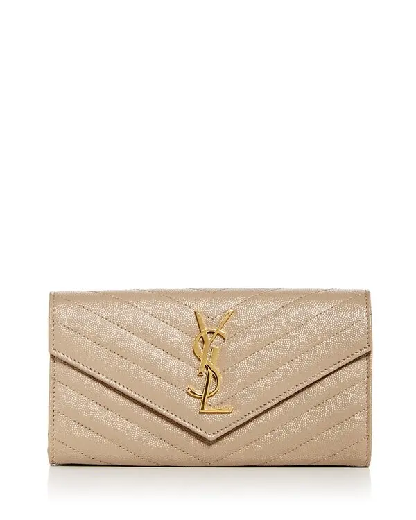 Saint Laurent Cassandre Matelasse Flap Wallet - Dark Beige
