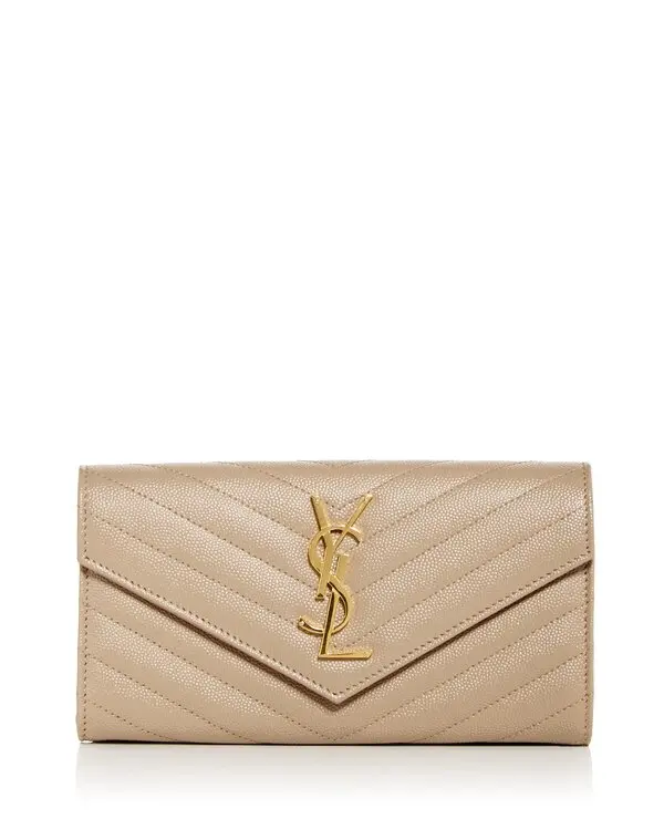 Saint Laurent Cassandre Matelasse Flap Wallet - Dark Beige