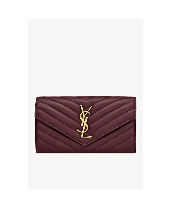 Saint Laurent Cassandre Matelasse Flap Wallet - Rouge Cabernet