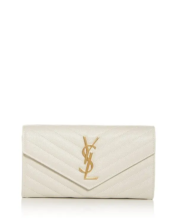 Saint Laurent Cassandre Matelasse Flap Wallet - White/gold