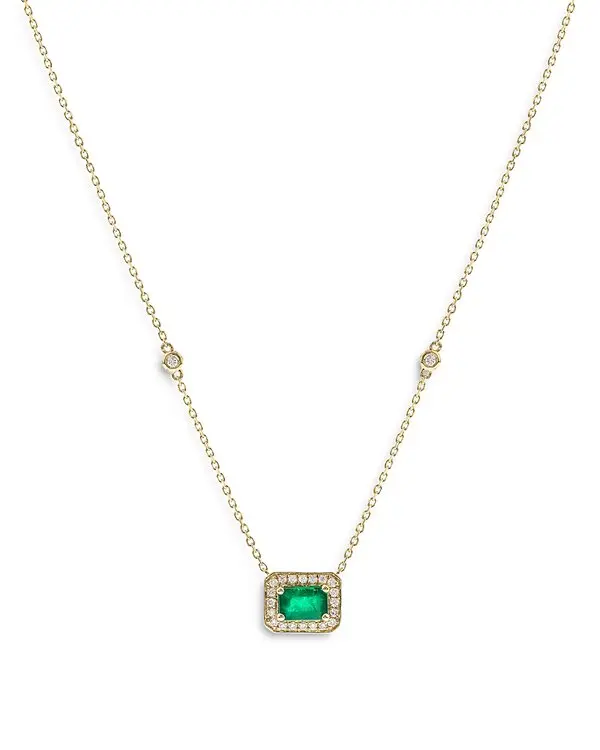 Bloomingdale'S Emerald And Diamond Halo Pendant Necklace - Green/gold